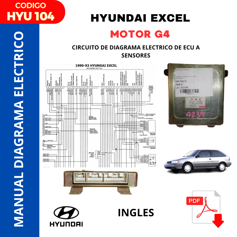 Manual de Diagrama Electrico Hyundai Excel Año 1990 – 1993 Motor G4 ...